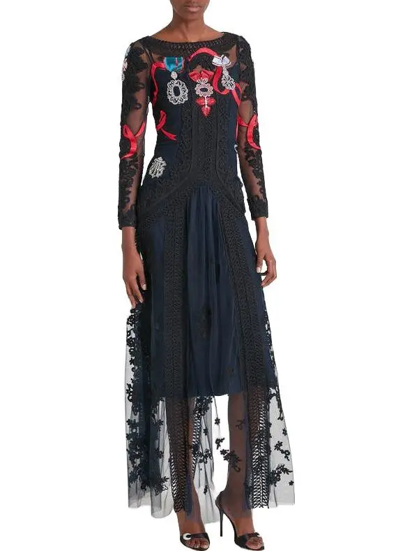 TEMPERLEY LONDON Diamantine Tattoo Dress - Navy