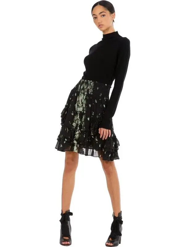 SECRET PON-PON Aeria Mini Skirt - Black Floral Alley