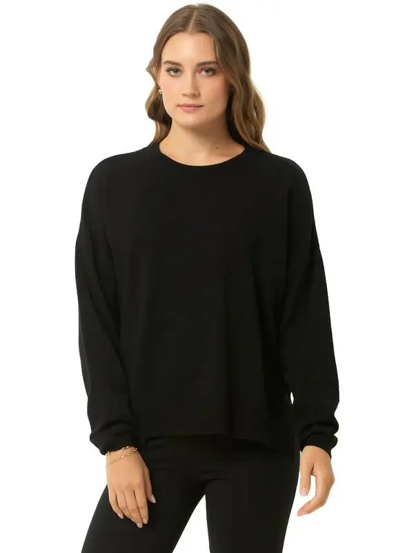 SINGLE STITCH Relaxed Crew Neck Sweater - Black