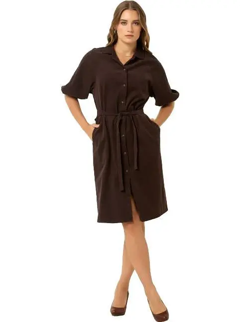 SINGLE STITCH Corduroy Midi Shirt Dress - Chocolate