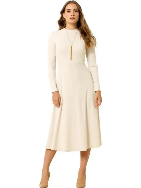 SINGLE STITCH Ribbed Knit Midi Dress - Cream