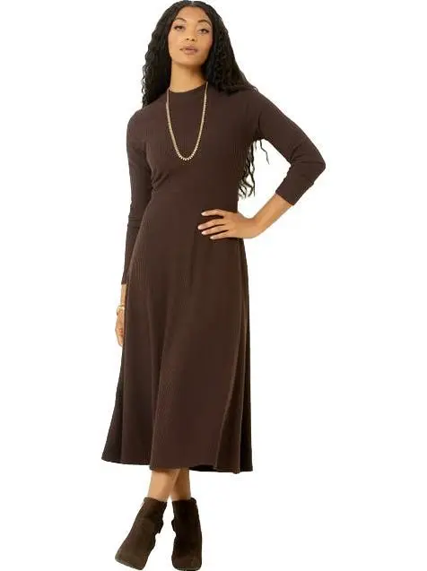 SINGLE STITCH Ribbed Knit Midi Dress - Mahogany
