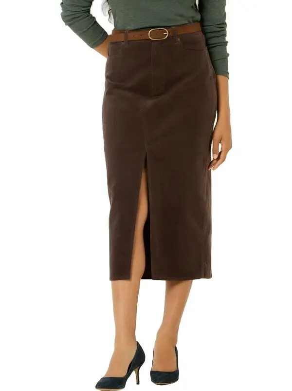 SINGLE STITCH Corduroy Midi Skirt - Chocolate