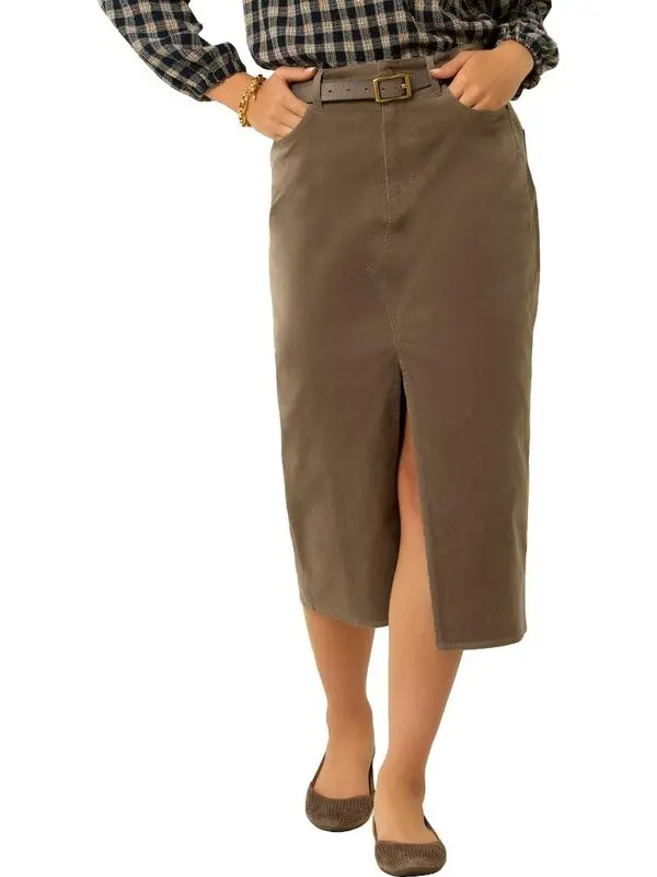 SINGLE STITCH Corduroy Midi Skirt - Driftwood