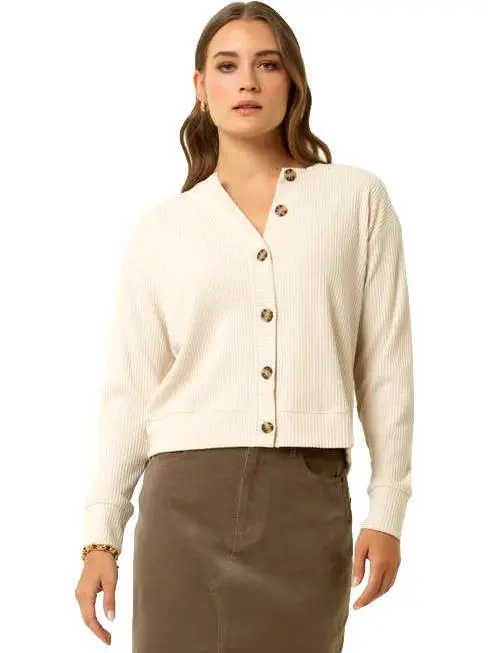 SINGLE STITCH Ribbed V-neck Cardigan - Cream
