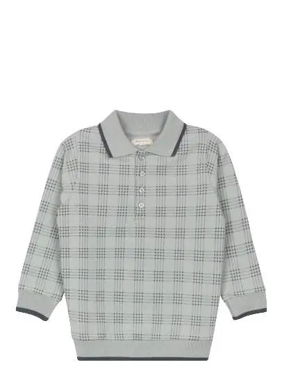 ELY'S & CO. Cotton Floral Plaid Collection Polo Sweatshirt - Blue