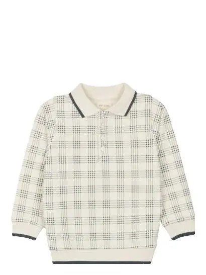 ELY'S & CO. Cotton Floral Plaid Collection Polo Sweatshirt - Ivory/blue