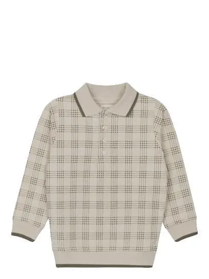 ELY'S & CO. Cotton Floral Plaid Collection Polo Sweatshirt - Tan