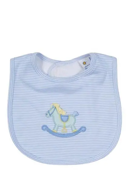 FLORENCE EISEMAN Stripe Knit Bib With Rocking Horse - Light Blue/ White