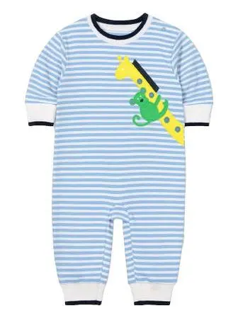 FLORENCE EISEMAN Stripe Knit Longall With Giraffe And Monkey - Light Blue/ White/ Yellow