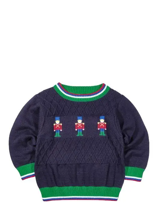 FLORENCE EISEMAN Jacquard Soldier Cotton Sweater - Navy/ Red/ Green/ White