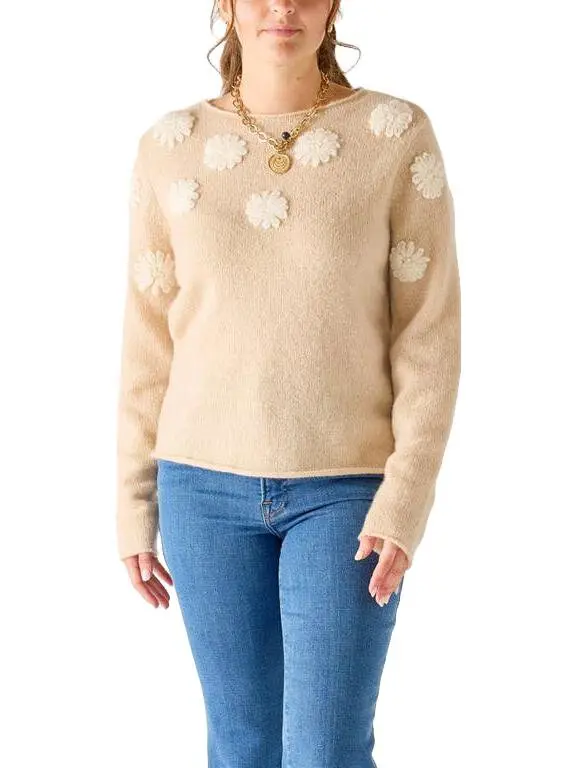 VOYAGEUR BY MERSEA Camellia Cashmere Embroidered Sweater - Beige/ivory