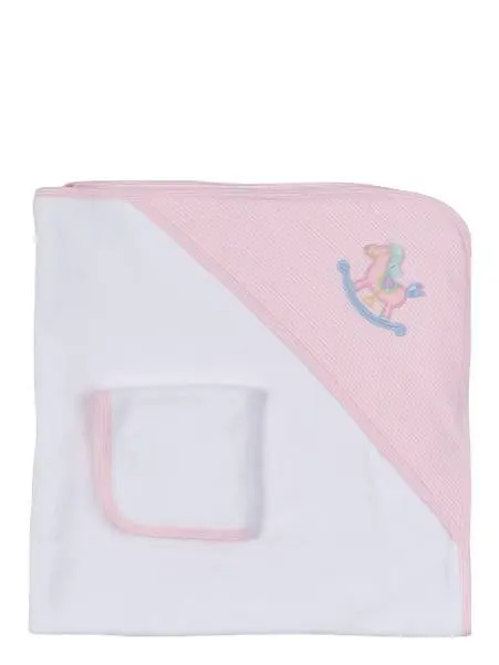 FLORENCE EISEMAN Stripe Knit Towel Set With Rocking Horse - Pink/ White