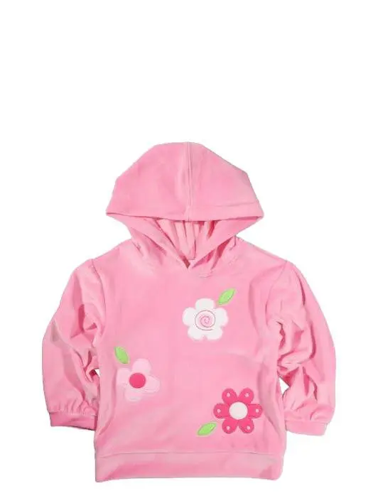 FLORENCE EISEMAN Velour Hoodie With Appliqué Flowers - Pink