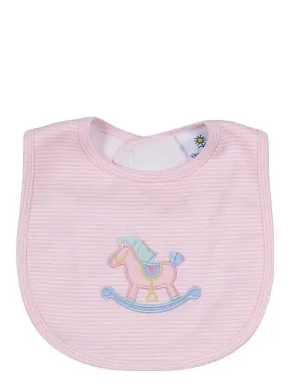 FLORENCE EISEMAN Striped Knit Bib With Appliqué Rocking Horse - Pink/ White