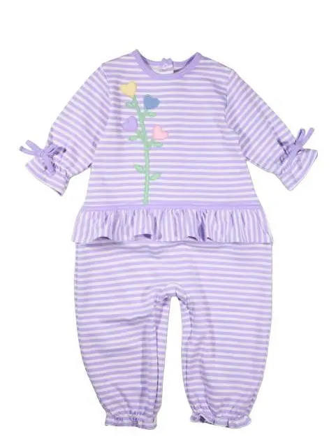 FLORENCE EISEMAN Striped Knit Longall With Heart Flowers - Light Purple/ White
