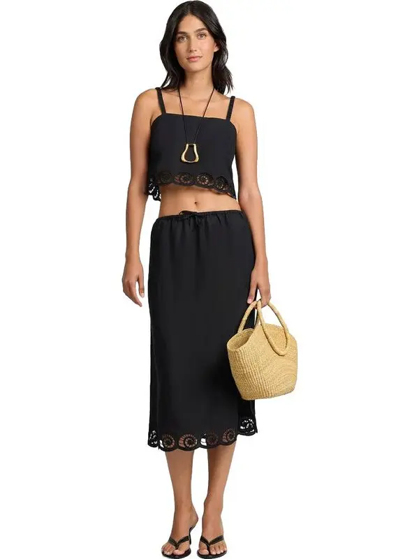Onia Air Linen Scallop Cropped Top - Black