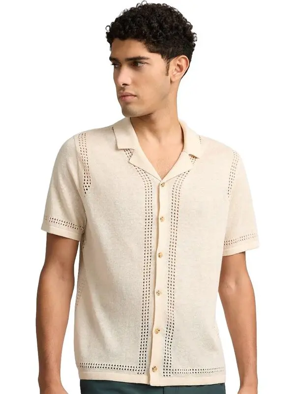 Onia Linen Knit Eyelet Camp Shirt - Natural Melange