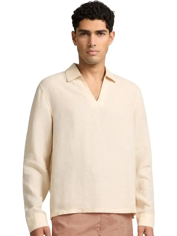Onia Linen Long Sleeve Popover Shirt - Natural