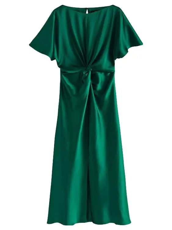 NEXT Center Twist Satin Midi Dress - Green