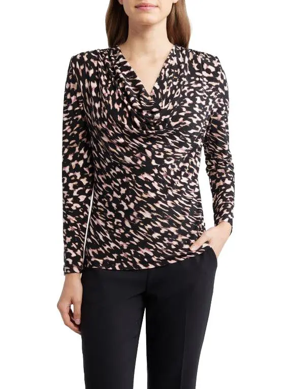 Anne Klein Abstract Print Cowl Neck Top - Black Multi/black