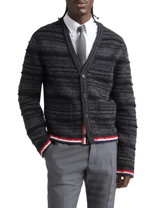 Thom Browne Tartan Check Inlay Jacquard Cardigan - Black