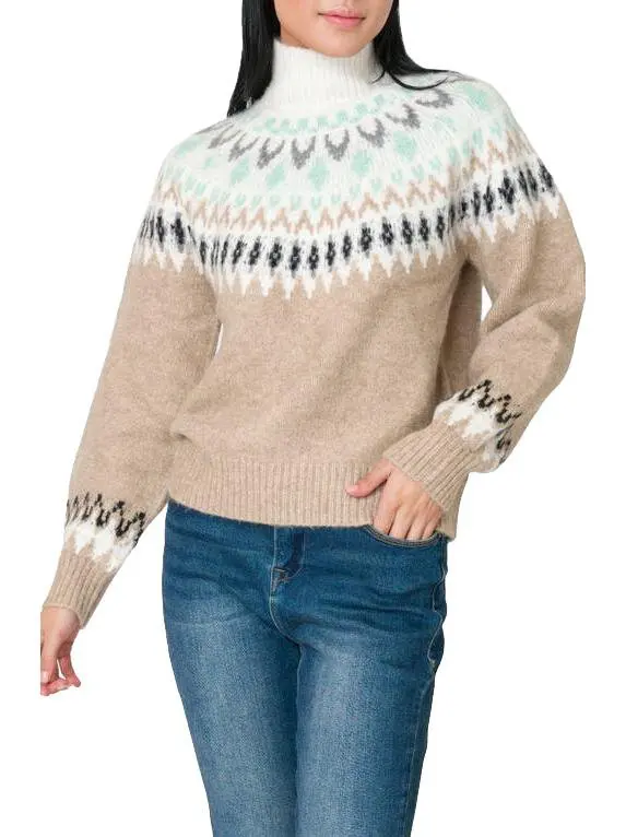 GIBSONLOOK Fair Isle Mock Neck Sweater - Neutral Combo