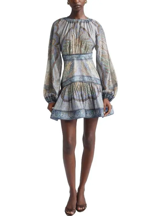 Zimmermann Wanderlust Fit & Flare Mini Dress - Tapestry Blue Multi