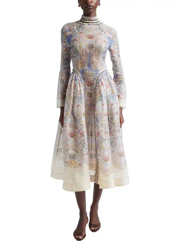 Zimmermann Rebellion Long Sleeve Beaded Midi Dress - Blue Floral
