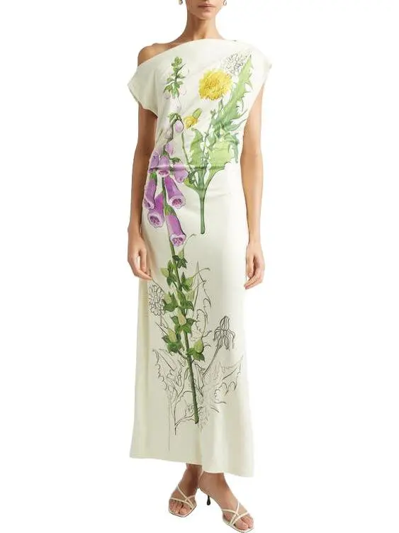 Oscar De La Renta Foxglove Sketch Off-the-shoulder Jersey Dress - Butter Multi