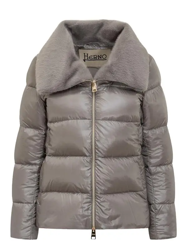 Herno Down Jacket With Fur Collar - Grey