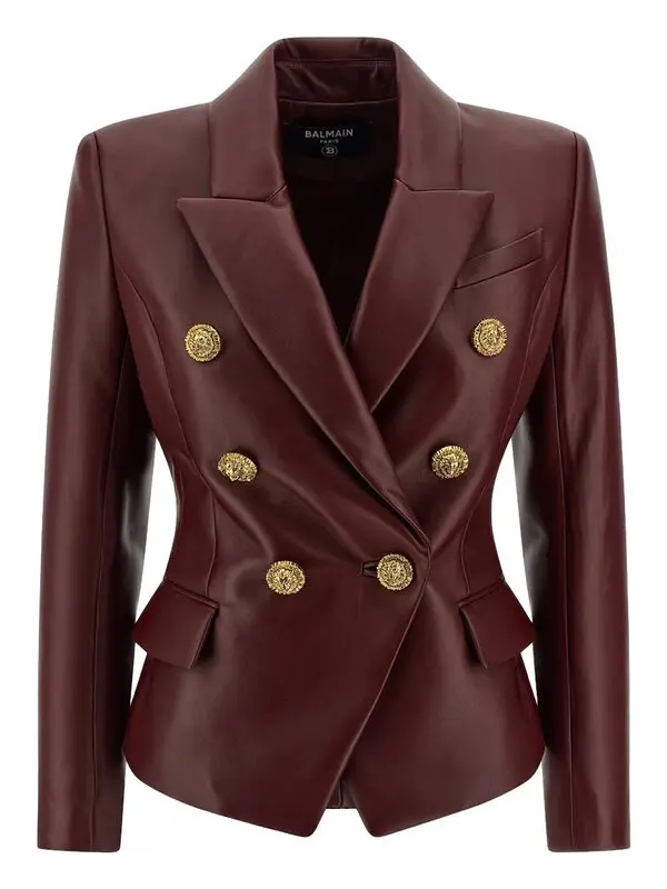 Balmain Double-breasted Lambskin Blazer - Red