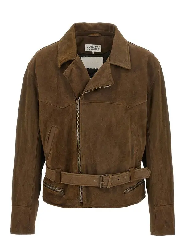 MAISON MARGIELA Aged Effect Leather Biker Jacket - Brown