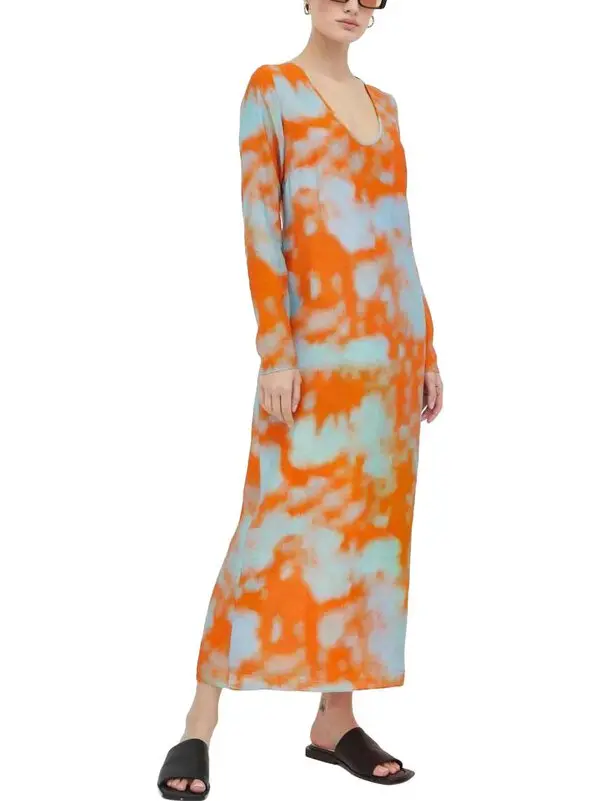 SAMSOE SAMSOE Long-sleeves Split Midi Dress - Orange