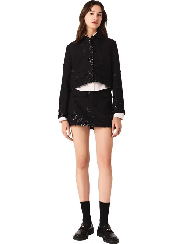 Maje Polyester Embroidered Short Jacket - Black