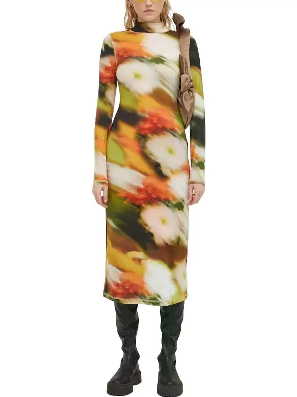 Stine Goya Printed Long-sleeve Midi Dress - Neutrals
