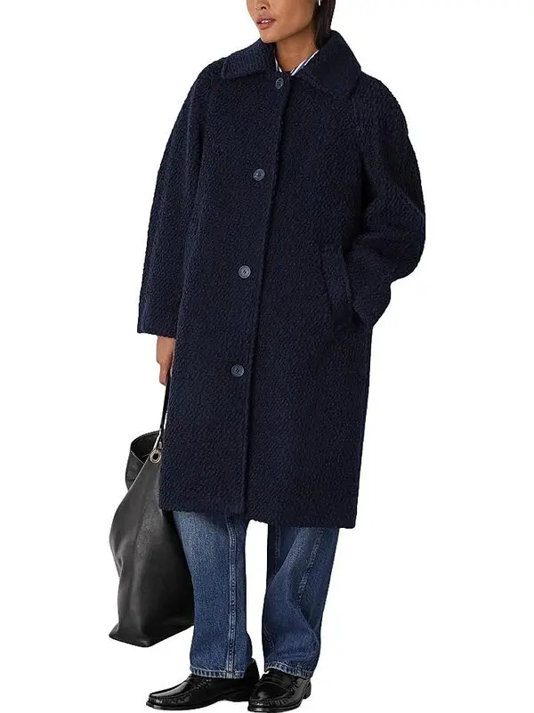 Whistles Romy Boucle Coat - Navy