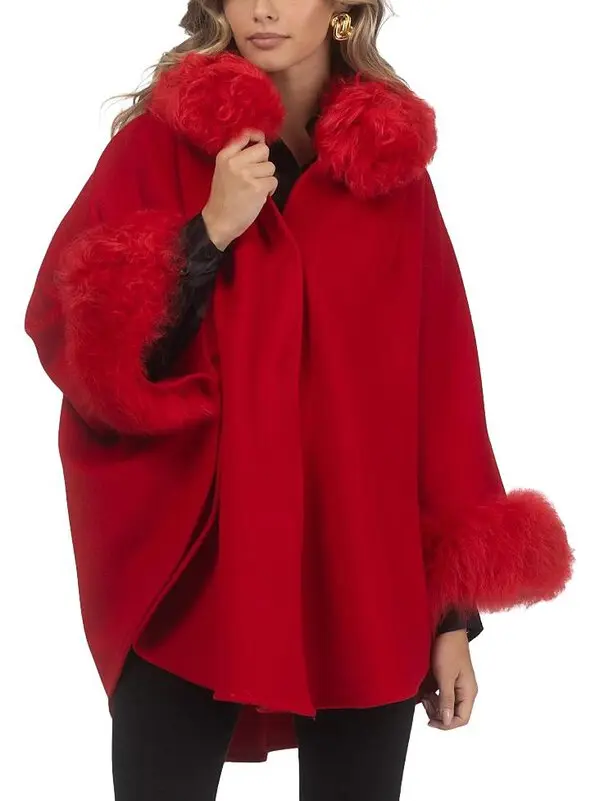 Gorski Cashmere And Wool Cape With Lamb Trim - Red