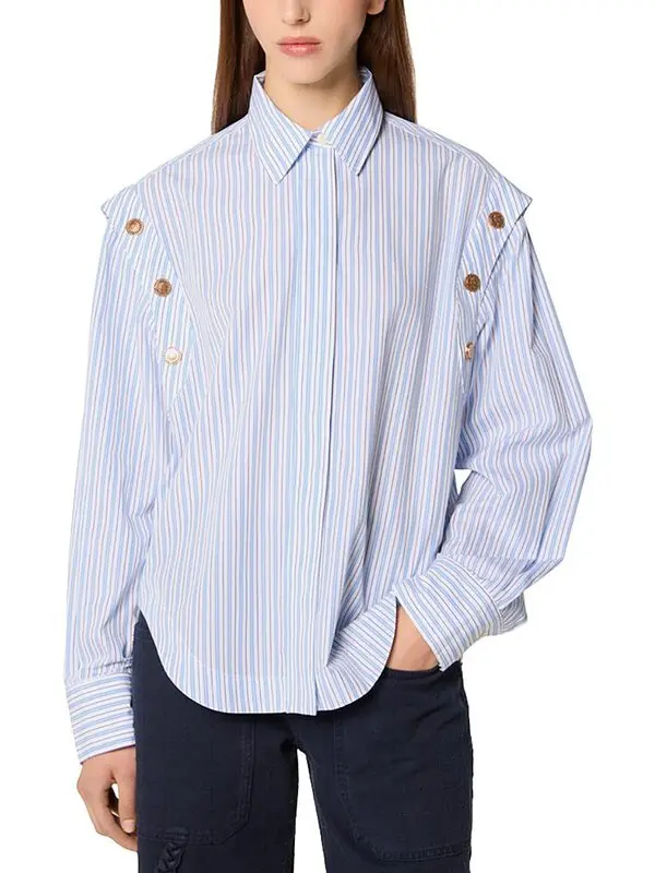 Tresse Striped Shirt With Snap Buttons - Light Blue