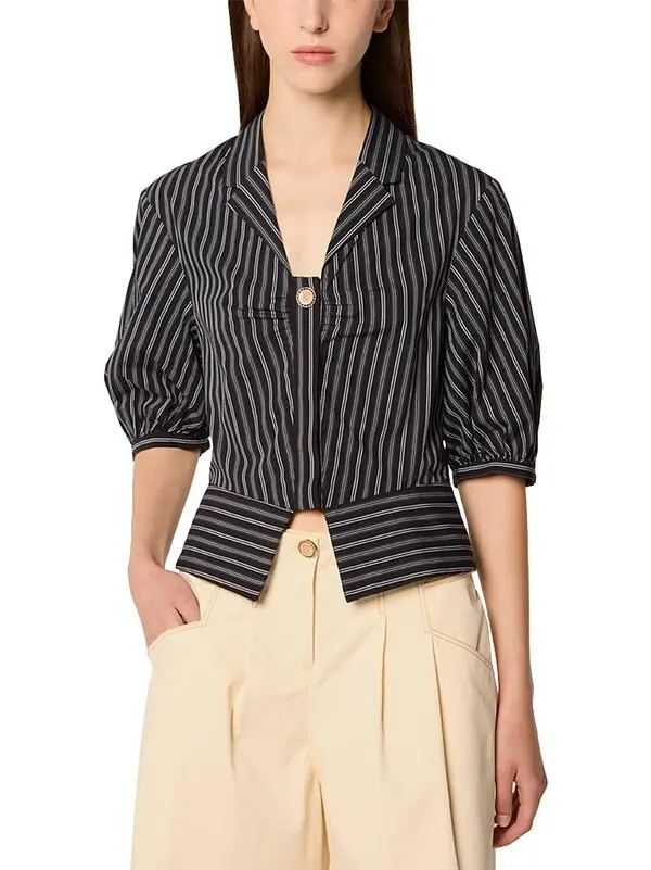 Tresse Cropped Puff Sleeve Shirt - Black
