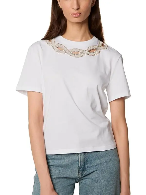 Tresse Tobi Rhinestone Trim Tee - White