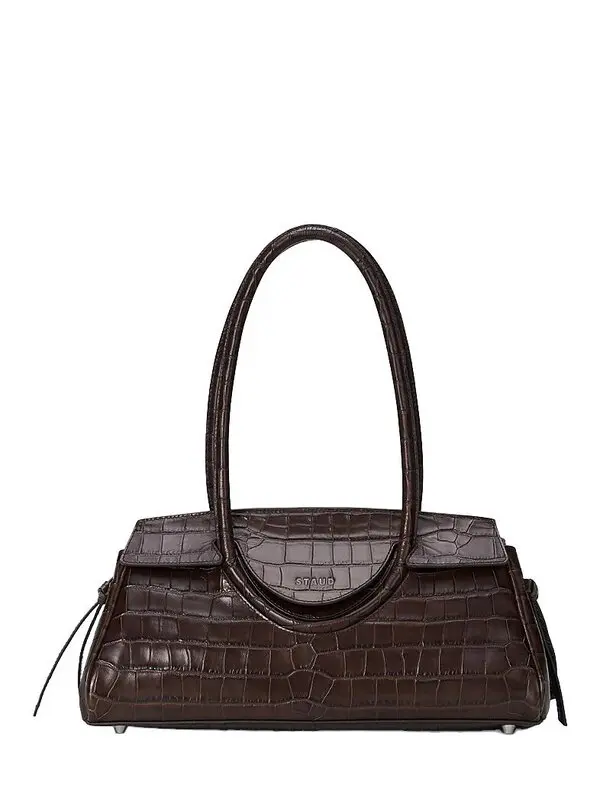 Staud Maude Embossed Leather Shoulder Bag - Espresso Croc