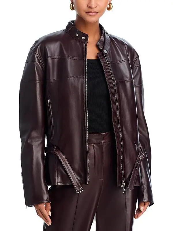 Helmut Lang Leather Moto Bomber Jacket - Mahogany