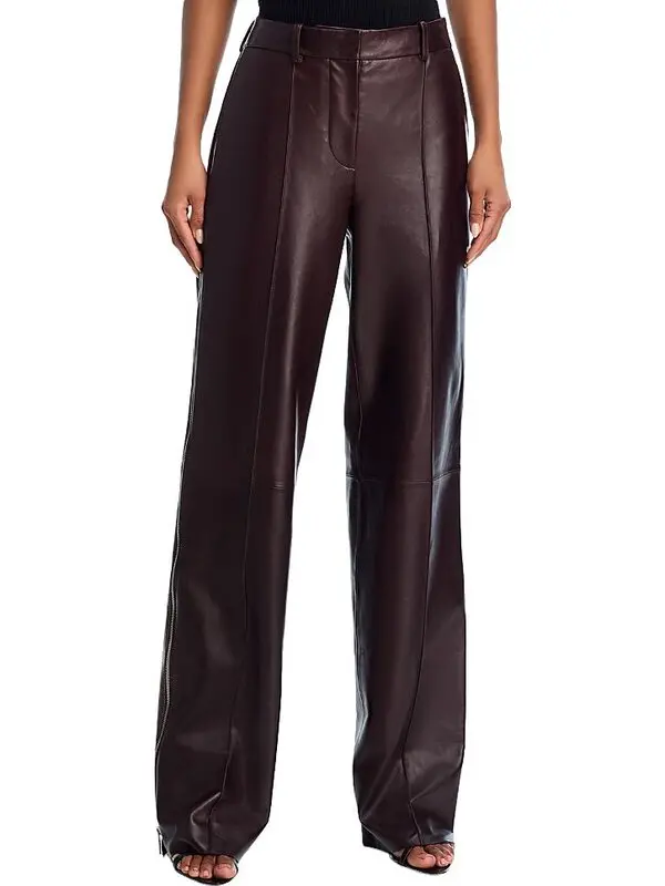 Helmut Lang Leather Side Zip Pants - Mahogany/fossil