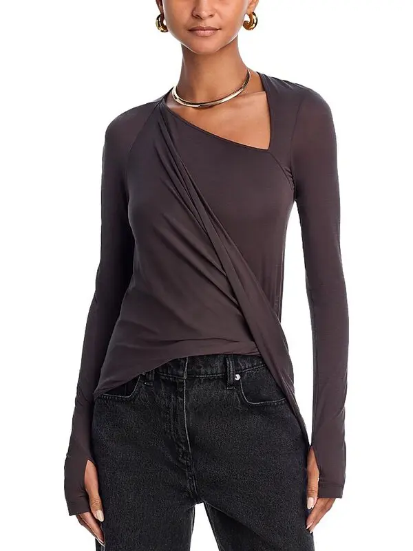 Helmut Lang Twist Draped Long Sleeve Top - Dark Roast