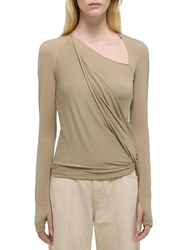 Helmut Lang Twist Draped Long Sleeve Top - Taupe