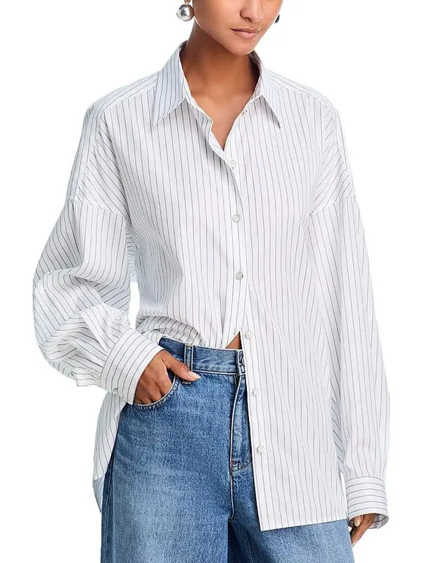Helmut Lang Stripe Cinched Placket Shirt - White/navy