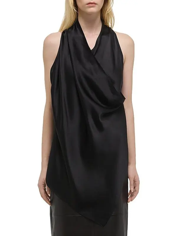 Helmut Lang Draped Cowlneck Silk Top - Black