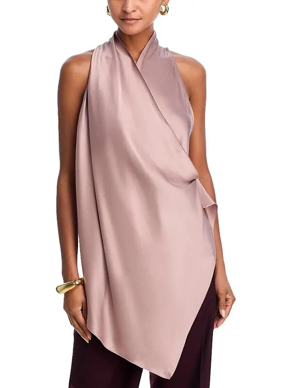 Helmut Lang Draped Cowlneck Silk Top - Tea Rose