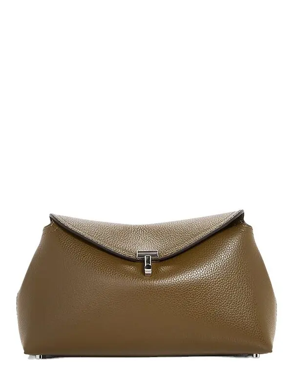 TOTEME T-lock Convertible Clutch - Dark Taupe Grained-leather